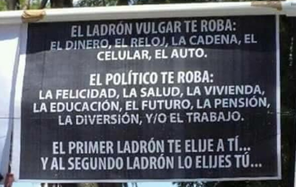 ladron letrero politica | Colima Noticias