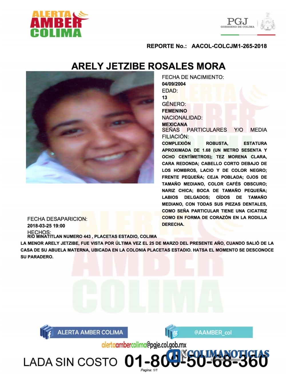 Activan Alerta Ámber para localizar a la menor Arely Jetzibe Rosales ...