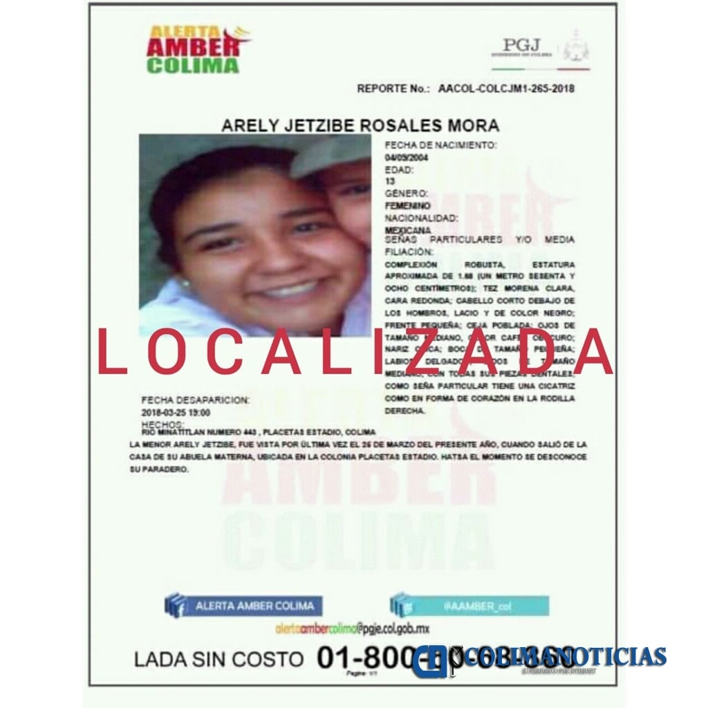 Desactivan Alerta Ámber; ya fue localizada Arely Jetzibe Rosales Mora ...
