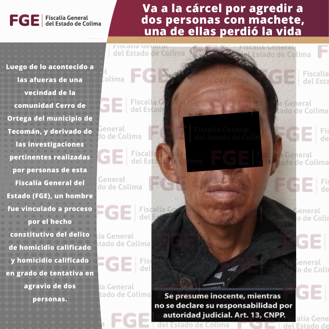 Hombre que privó de la vida a uno y lesionó a otro con un machete, es ...